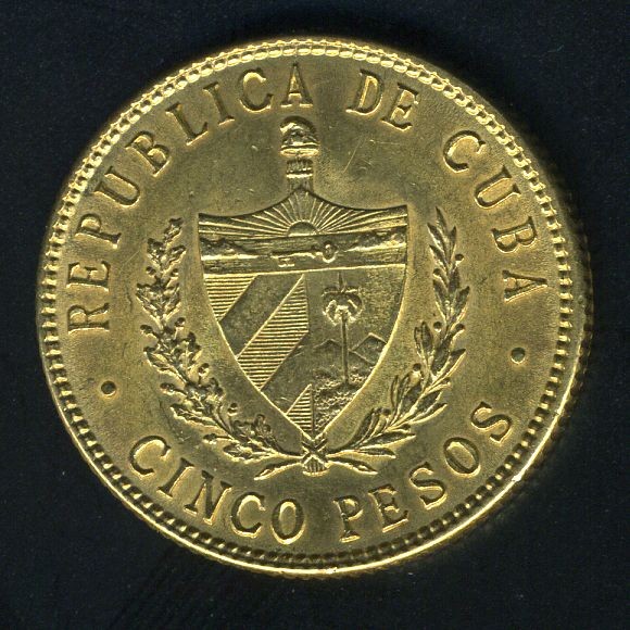 Cuba 5 Pesos Gold Coin - Jose Marti design, minted 1915.|World ...