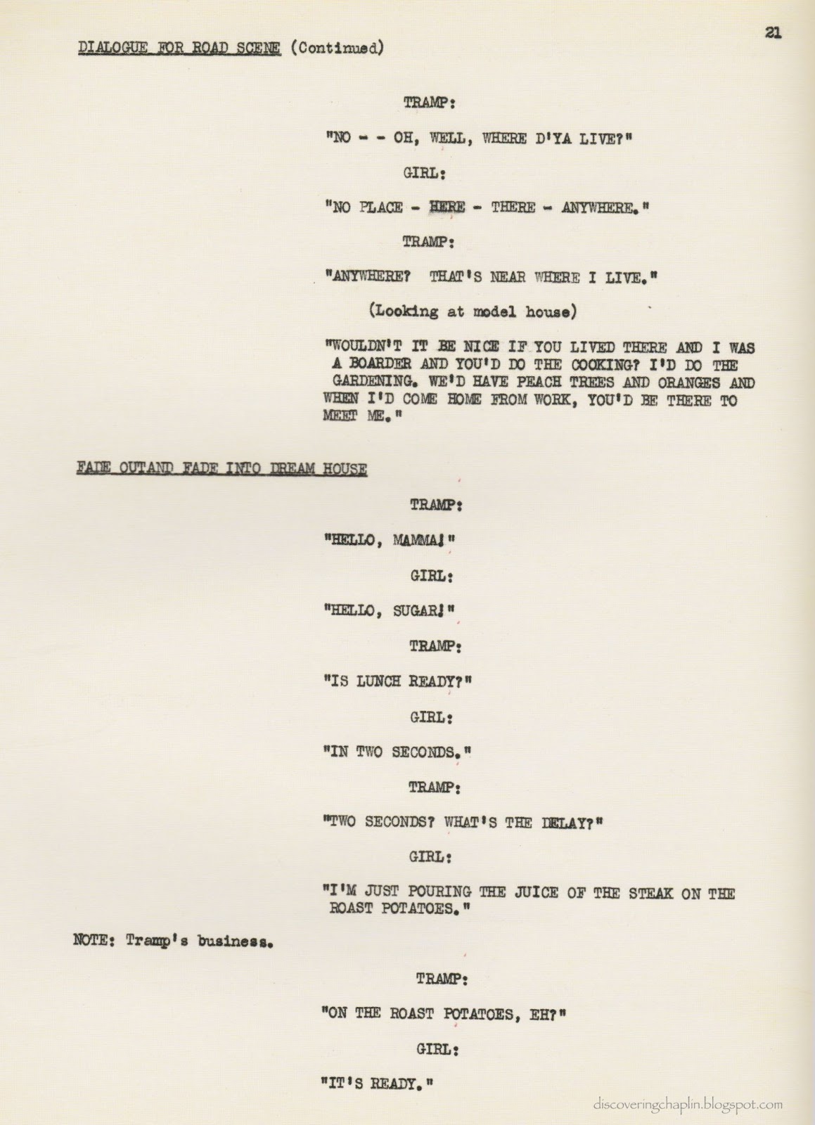 A portion of the original dialogue script for MODERN TIMES ...