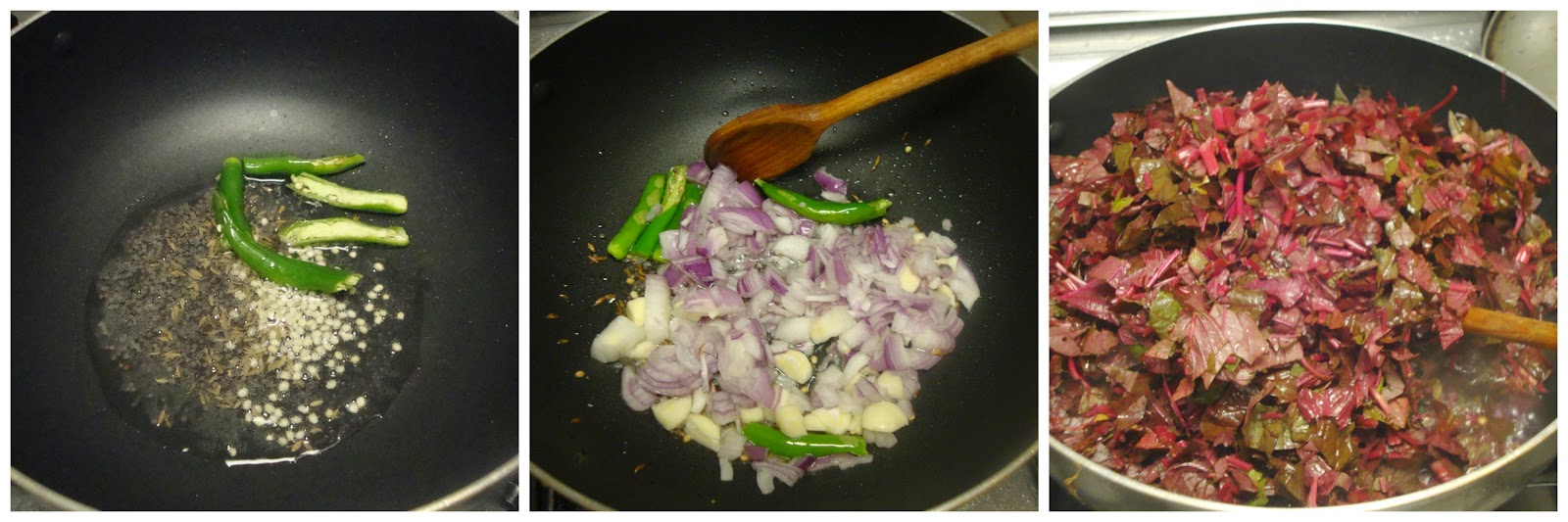 Poornima's Cook Book: Red Amaranth Leaves Stir Fry / Mullai Keerai Poriyal