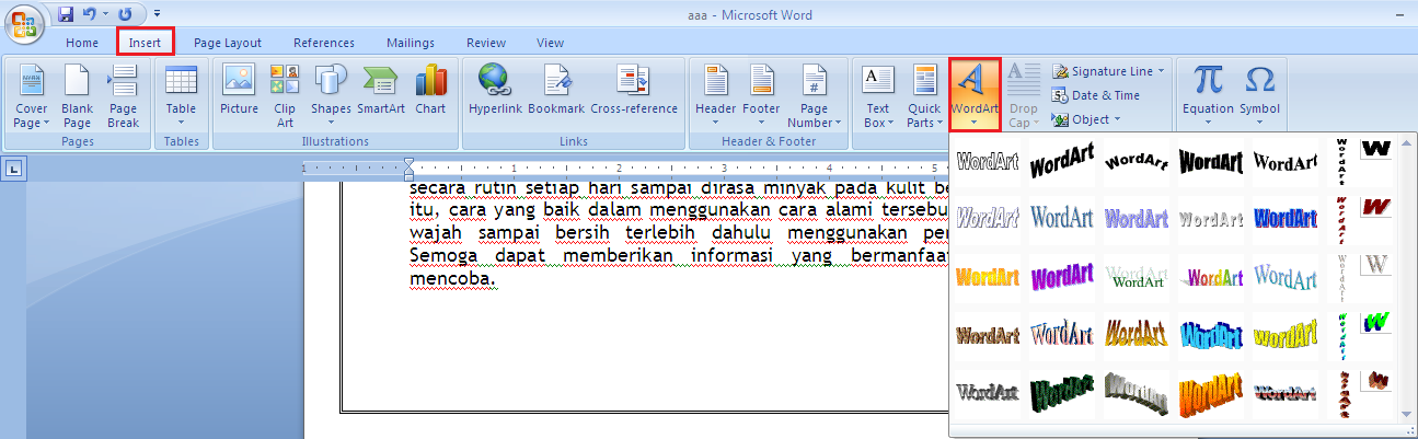 Cara Membuat Word Art atau Tulisan 3D di Ms Word 2007 - Panduan Belajar ...