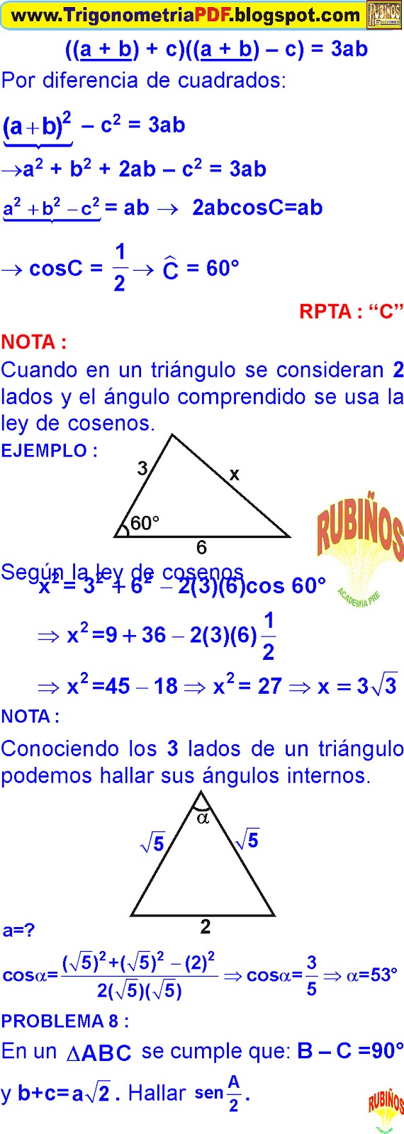 RESOLUCION DE TRIANGULOS OBLICUANGULOS EJERCICIOS RESUELTOS PDF