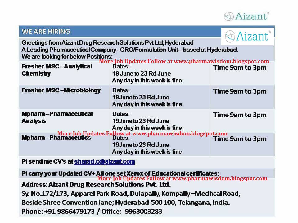 Aizant Drug Research Solutions Pvt. Ltd: Walk-In Drive for Fresher's on ...