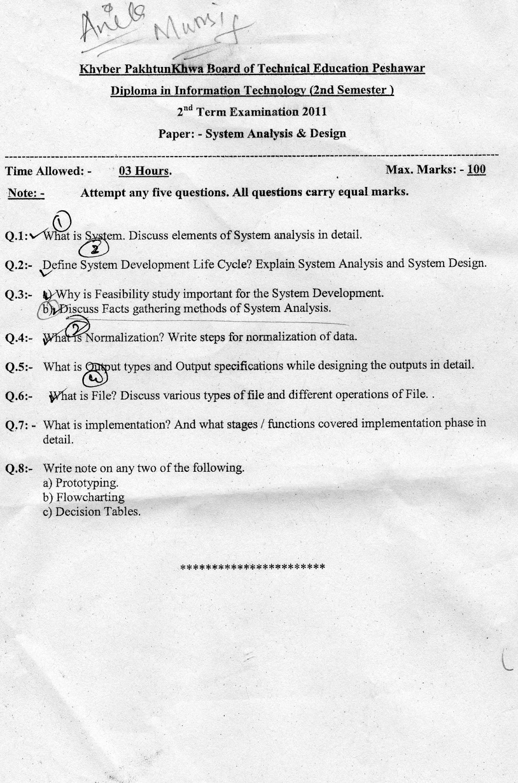 DIT PREVIOUS PAPERS ~ Sea Of Knowledge