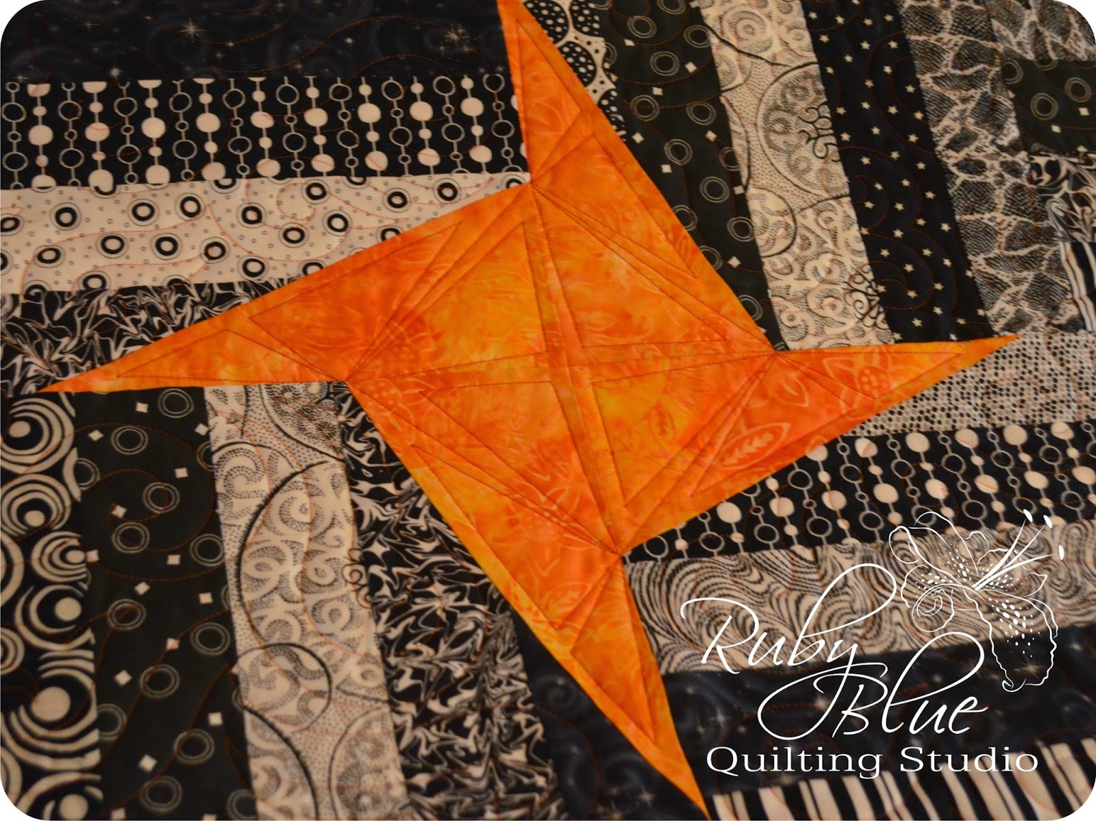 Ruby Blue Quilting Studio: Machine Quilting: B&W & Orange