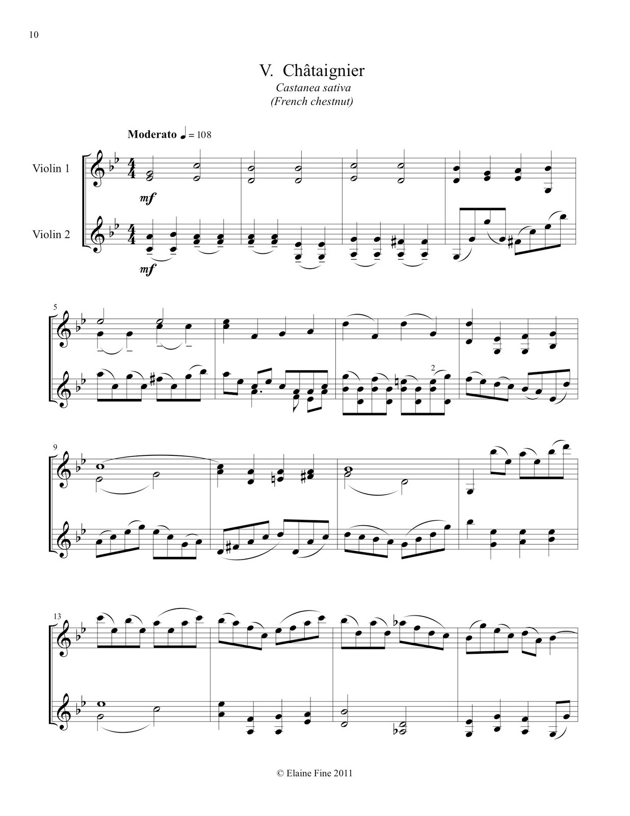 Elaine Fine's Thematic Catalog: Autumn Leaves for Two Violins