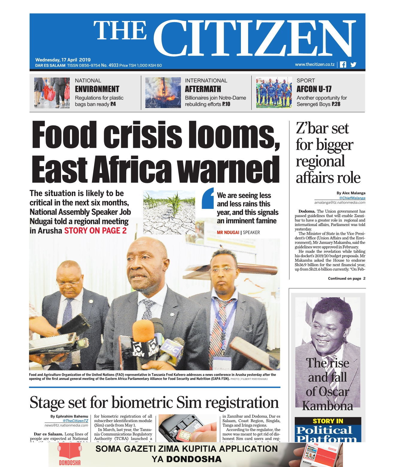 Tanzanian Today's Newspapers MAGAZETI YA LEO Wednesday 17th April, 2019 ...