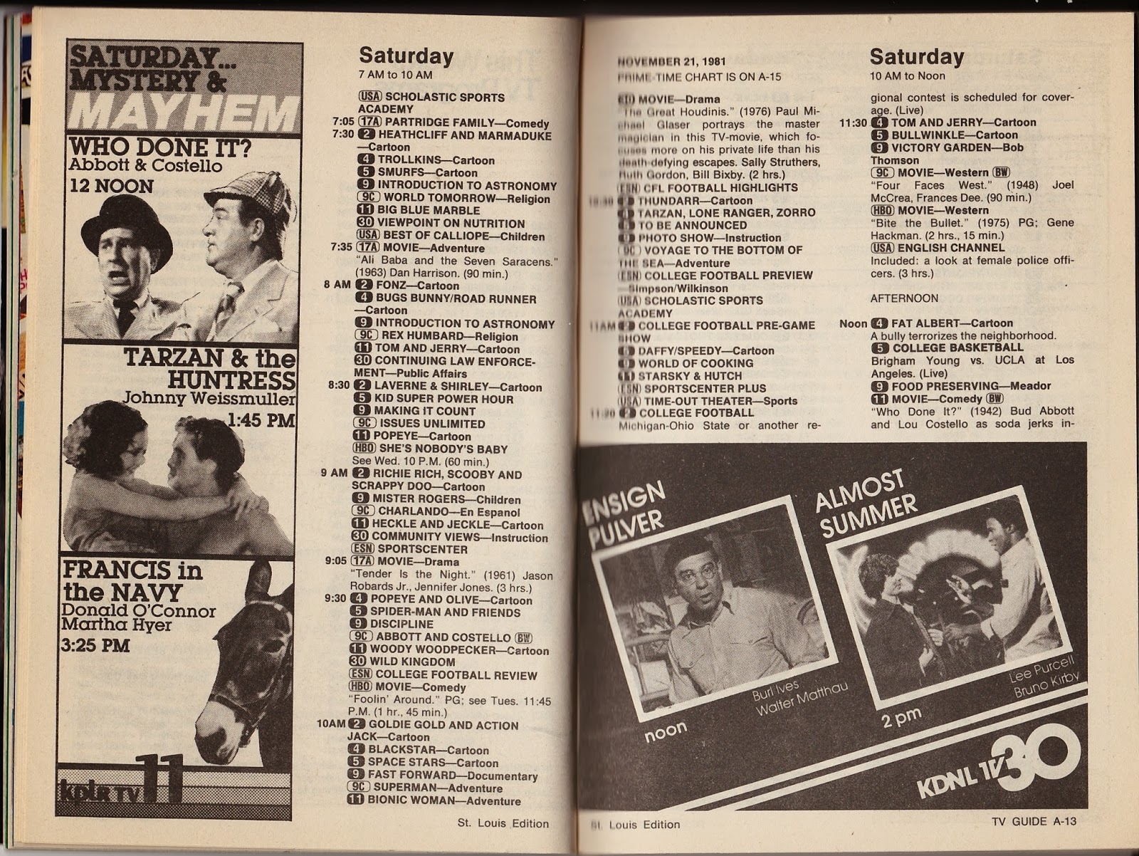 Garage Sale Finds: What was on TV November 21st through 27th, 1981