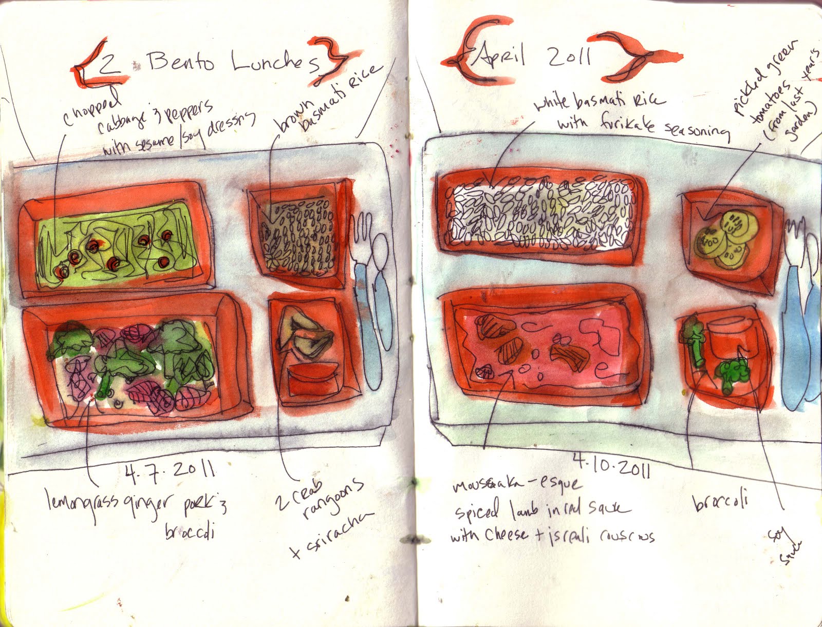 Eating & Drawing: A Snapshot In Leftovers (The Bento Post, Sort Of).
