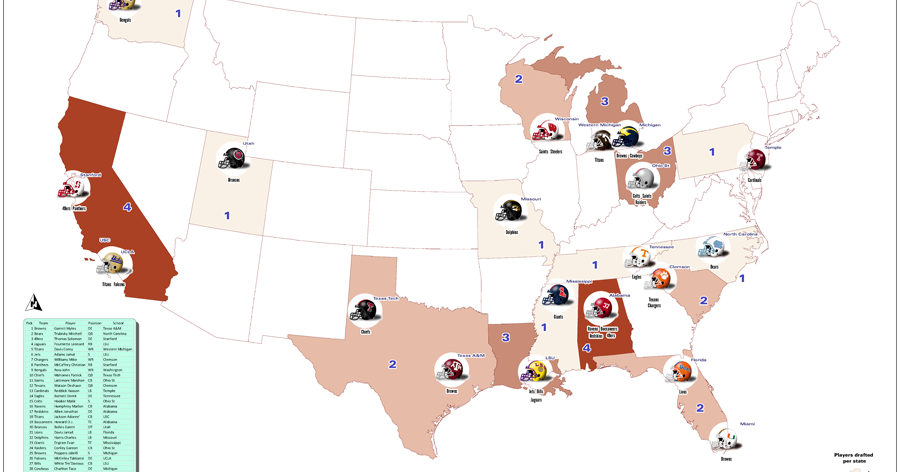 Ryan Ward : Designing Maps: Where did the 2017 NFL first round draft ...