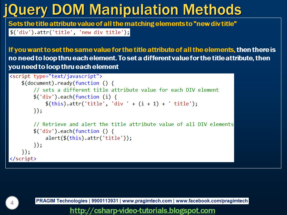 Sql server, .net and c# video tutorial: jQuery DOM manipulation methods