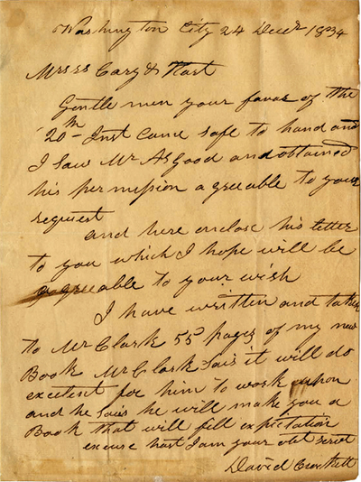 BOOKTRYST: Davy Crockett, King Of The Wild Frontier, Letter $20K-$30K