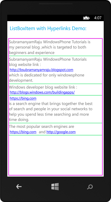 See in above screen when tap on blue hyperlink from ListboxItem ,it ...