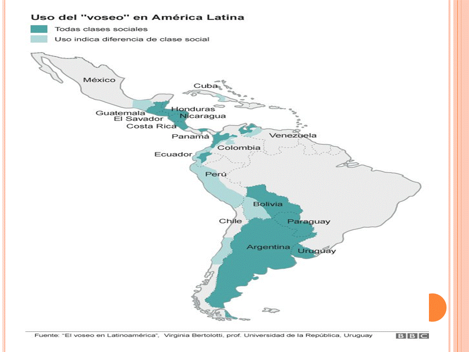 Mapa del voseo en América Latina.