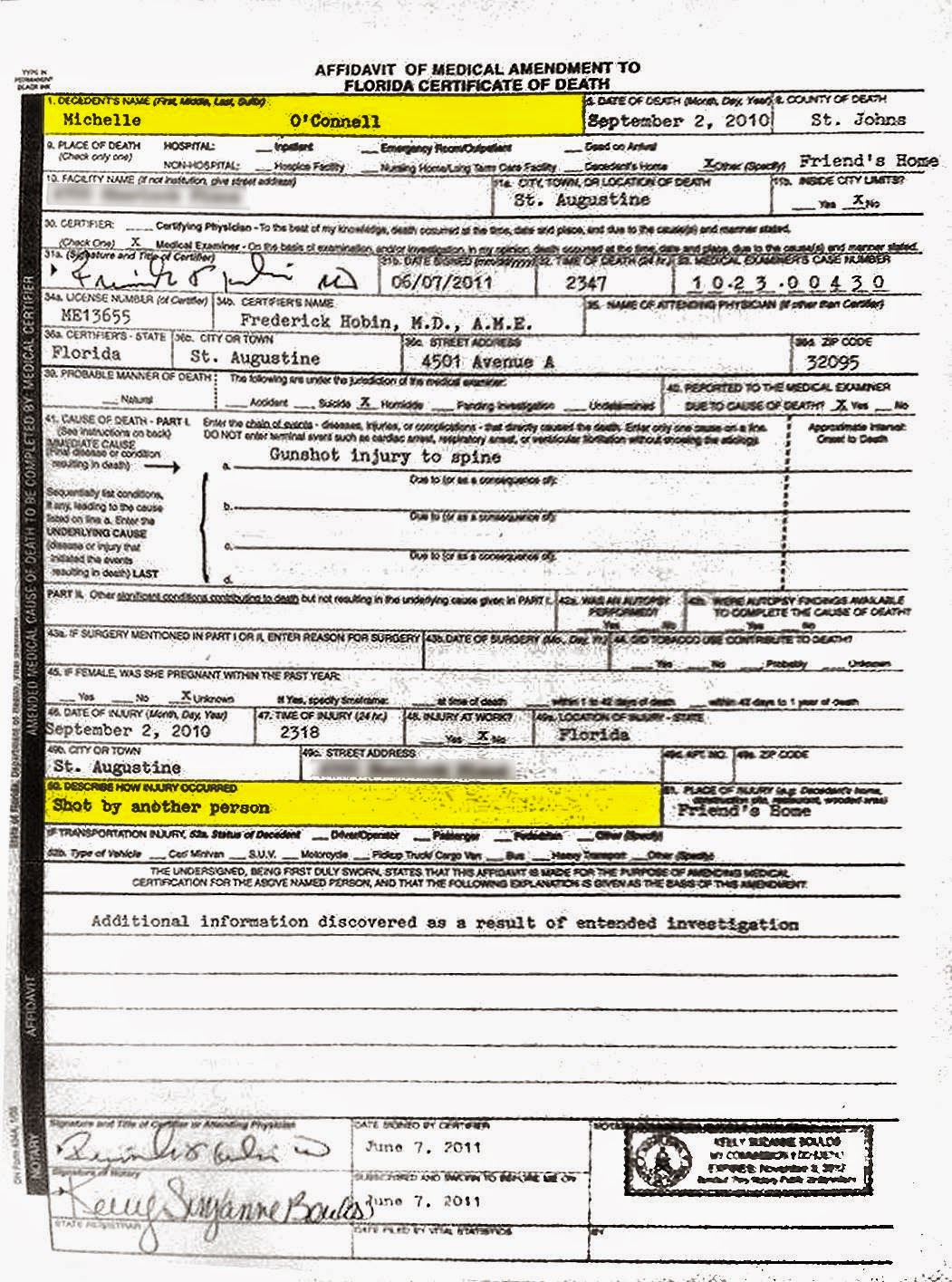 Clean Up City of St. Augustine, Florida: Homicide: Michelle O'Connell ...