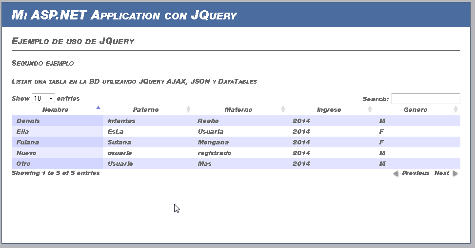 Tutorial de ASP.NET JQuery AJAX, JSON , LINQ Mostrar tabla con ... Tutorial de ASP.NET JQuery AJAX, JSON , LINQ Mostrar tabla con ...