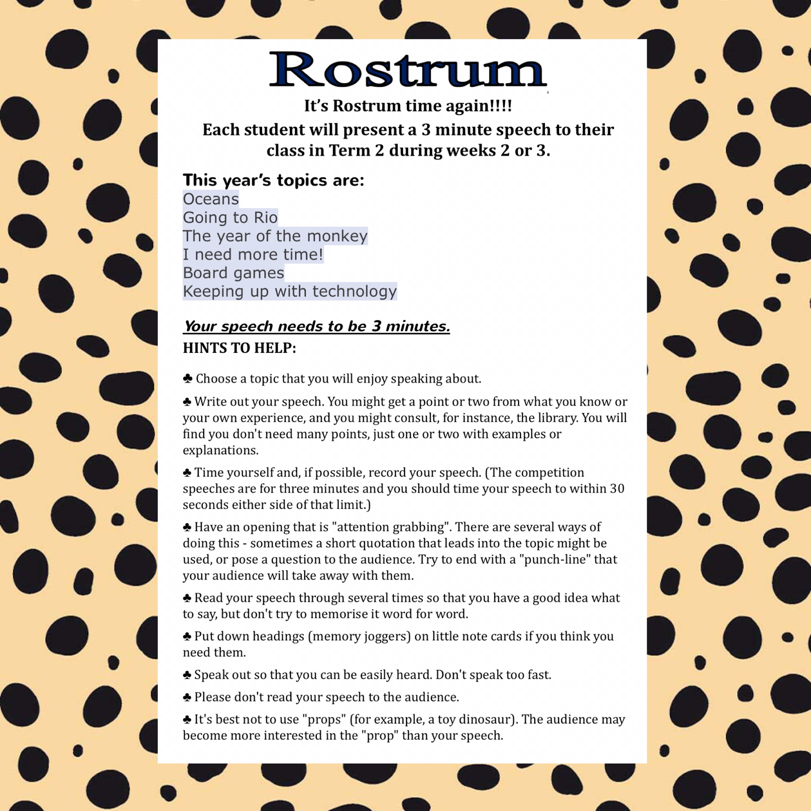 Year 3/4 Middle Learning Community: Rostrum Public Speaking