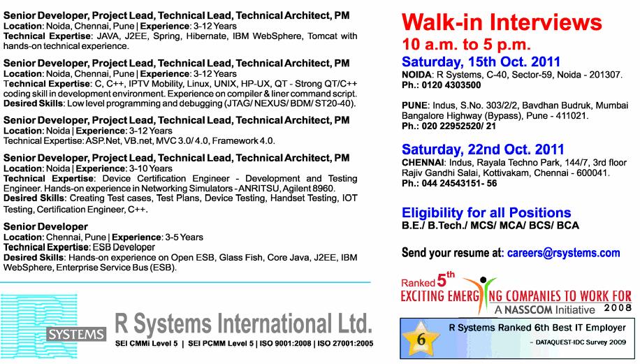 True Gift: Walkin interview R Systems International ltd. in Pune Noida ...