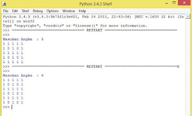 Mencetak Angka 11111 dan 01010 Menggunakan Perulangan For Dalam Bahasa Pemograman Python