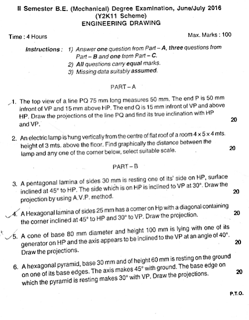 Bangalore University Engineering Drawing June July 2016 Question Paper ...