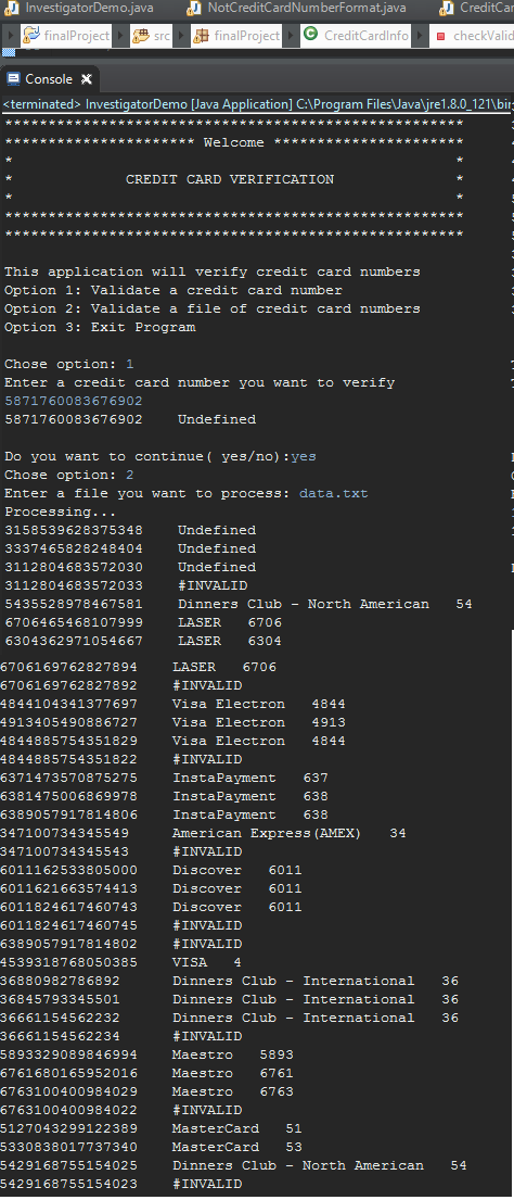 CREDIT CARD NUMBER VALIDATOR