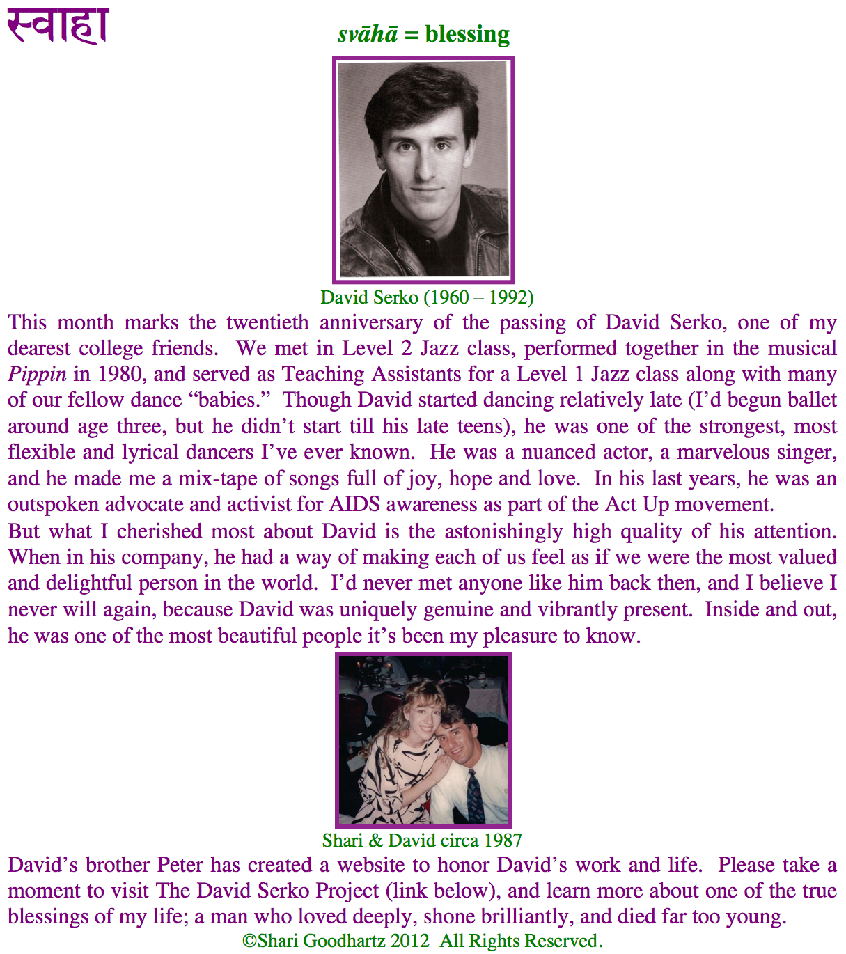 Embodied Blessings: Memories of David Serko | shrishari blog