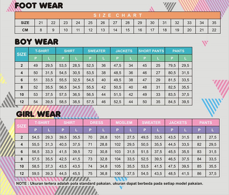 Ukuran Sandal dan Sepatu Anak Fian Store - OKECA Fashion - Belanja ...