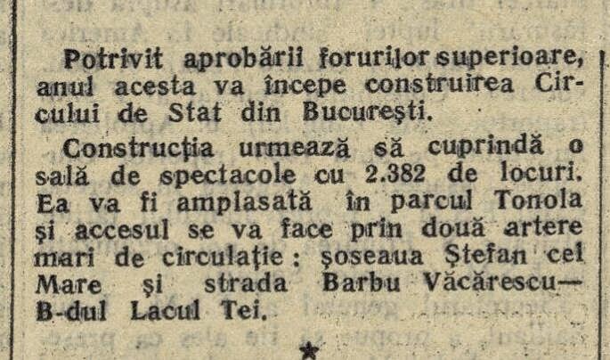 CIRCUS ART: CONSTRUCTIA CIRCULUI DE STAT BUCURESTI 1959-1960
