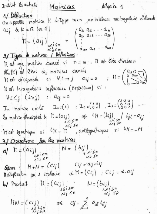 Algèbre 2 : Cours des Matrices - ExoSup