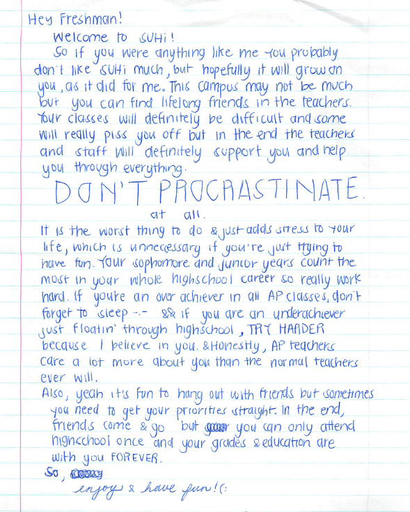 Sweetwater High Counseling Center: Dear Freshman...