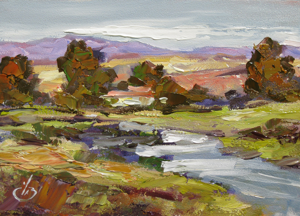 TOM BROWN FINE ART: STREAM, TREES, HOUSE, 5x7 IMPRESSIONIST OIL ...