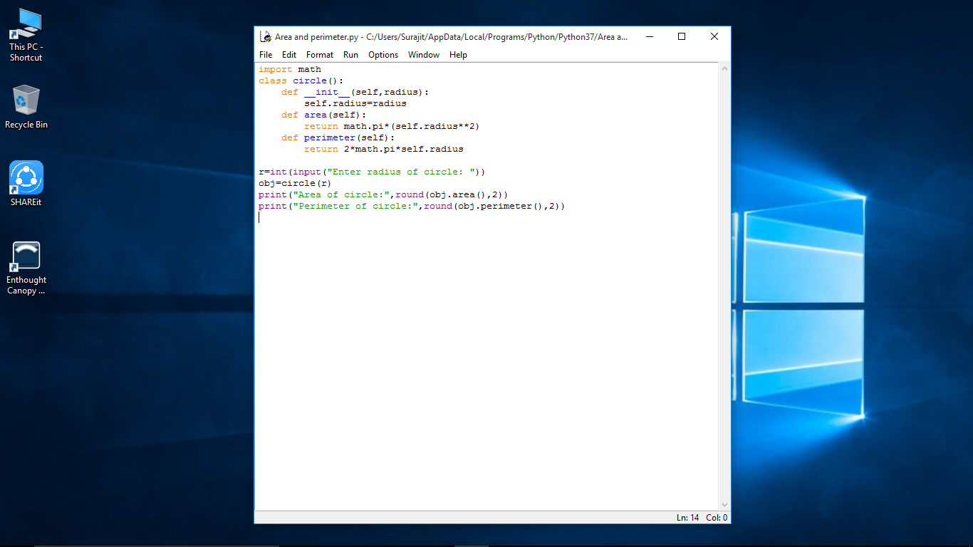 Programs of Python Based on Class and Objects