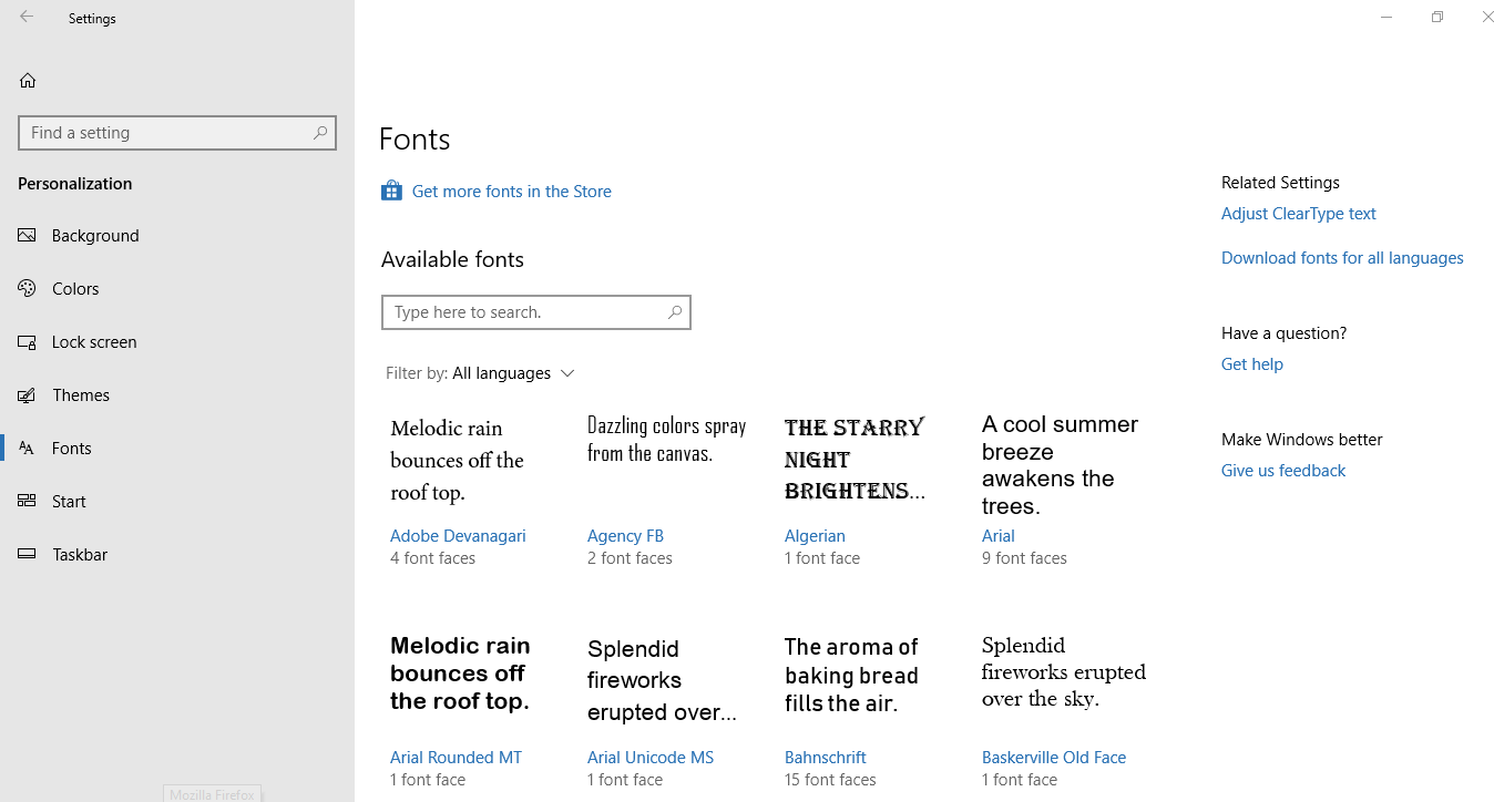 Way to Customize Font Settings in Windows 10
