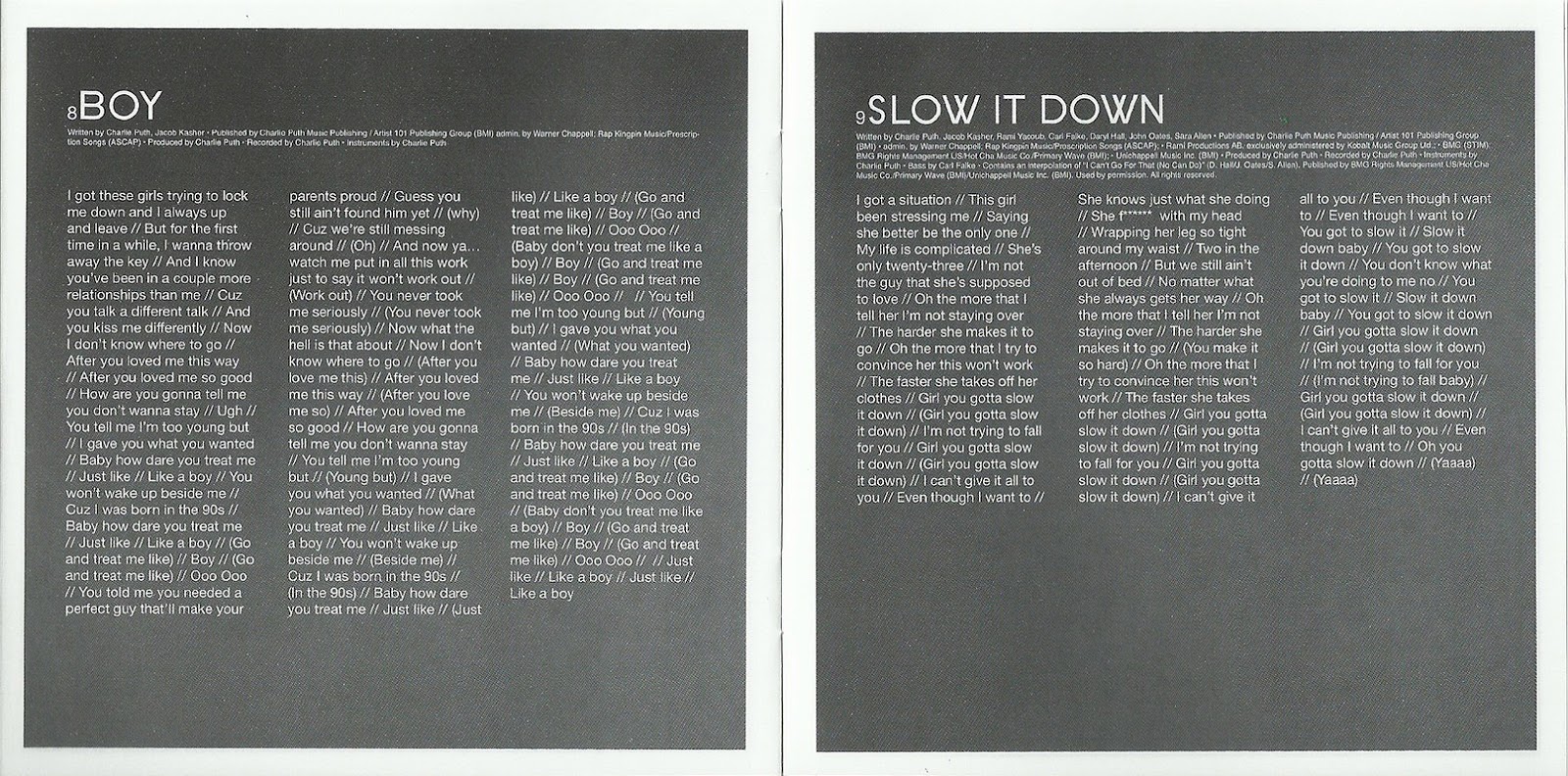 Encarte: Charlie Puth - Voicenotes - Encartes Pop