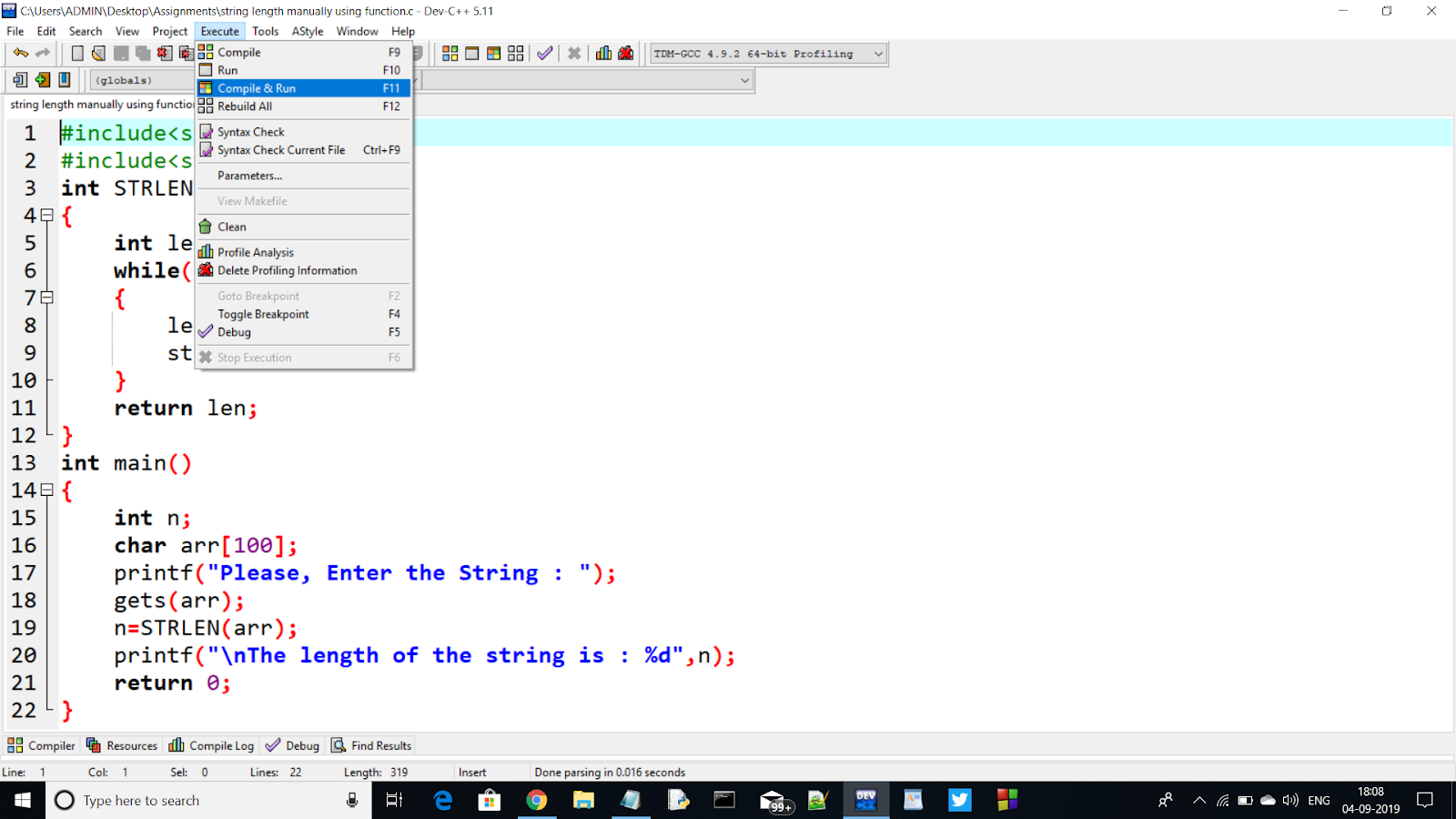 Length Of A String Not Using Strlen In C Language