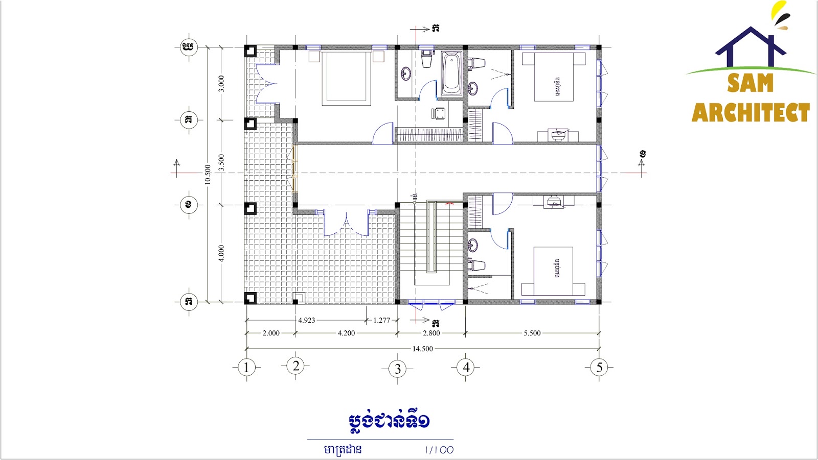4 Bedroom Villa Design Idea 10,5m x14,5m - SamPhoas Plan