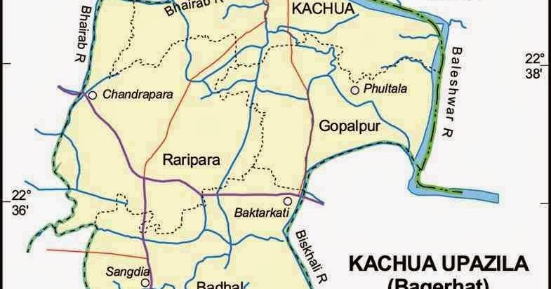 Kachua Upazila Map, Bagerhat District, Bangladesh