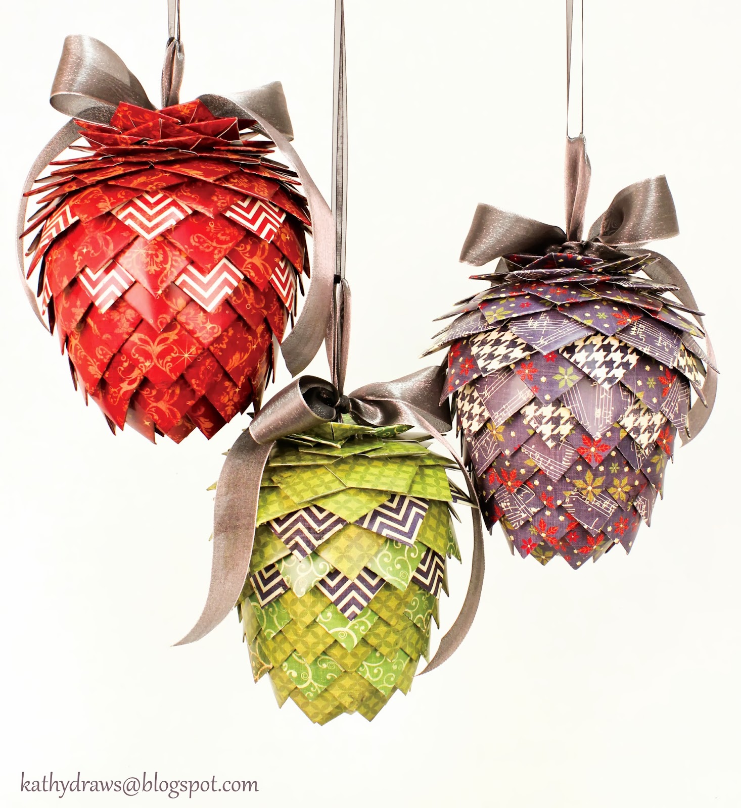 Kathy Draws: Handmade Ornaments Paper Pinecones
