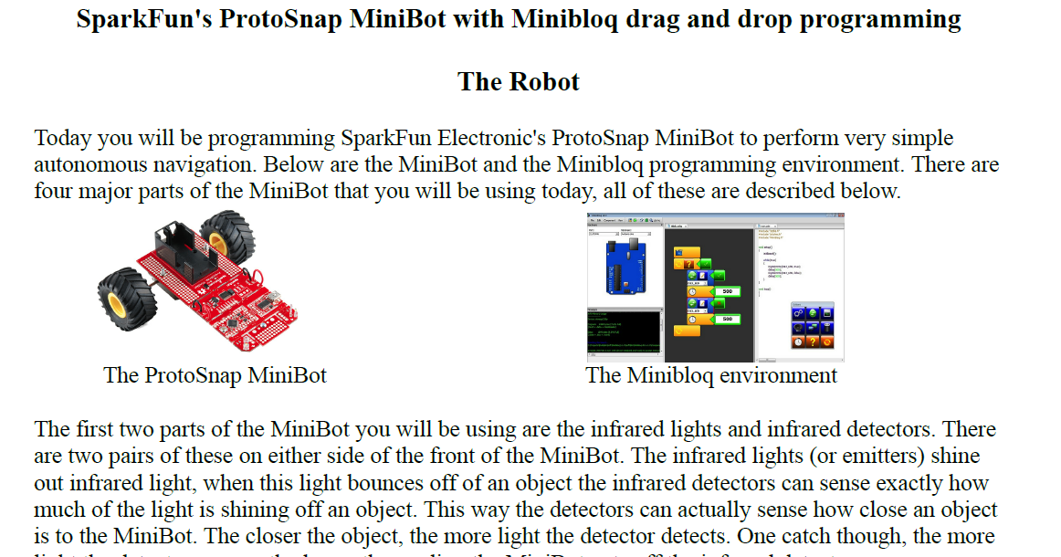 Minibloq Sparkfun Electronic S Protosnap Minibot Tutorial