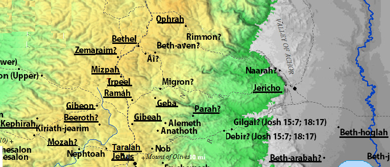 Bible Lists: 26 Towns in the Territory of Benjamin listed in Joshua 18