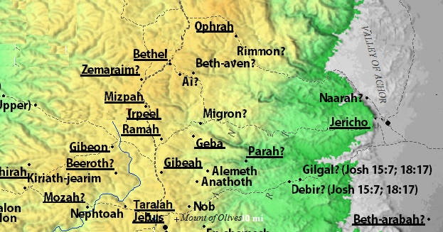 Bible Lists: 26 Towns in the Territory of Benjamin listed in Joshua 18