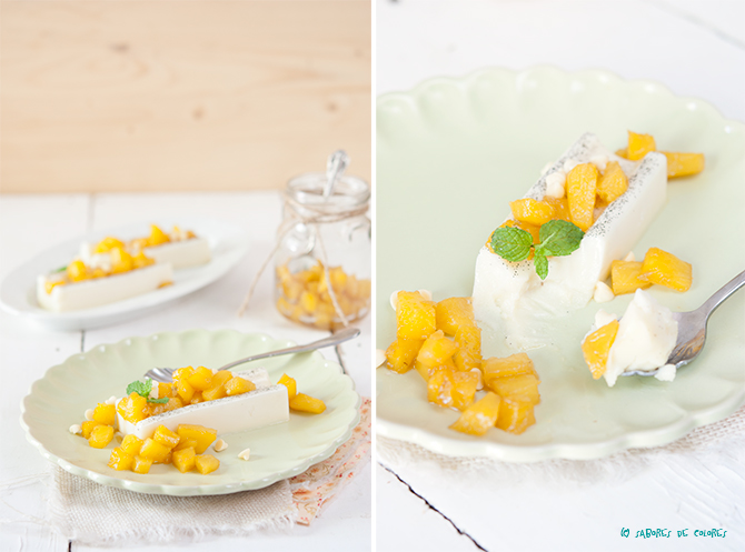 Panna cotta de coco y chocolate blanco con piña al ron