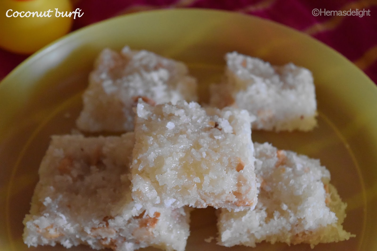 Hema's Delight: Coconut burfi- Thengai burfi