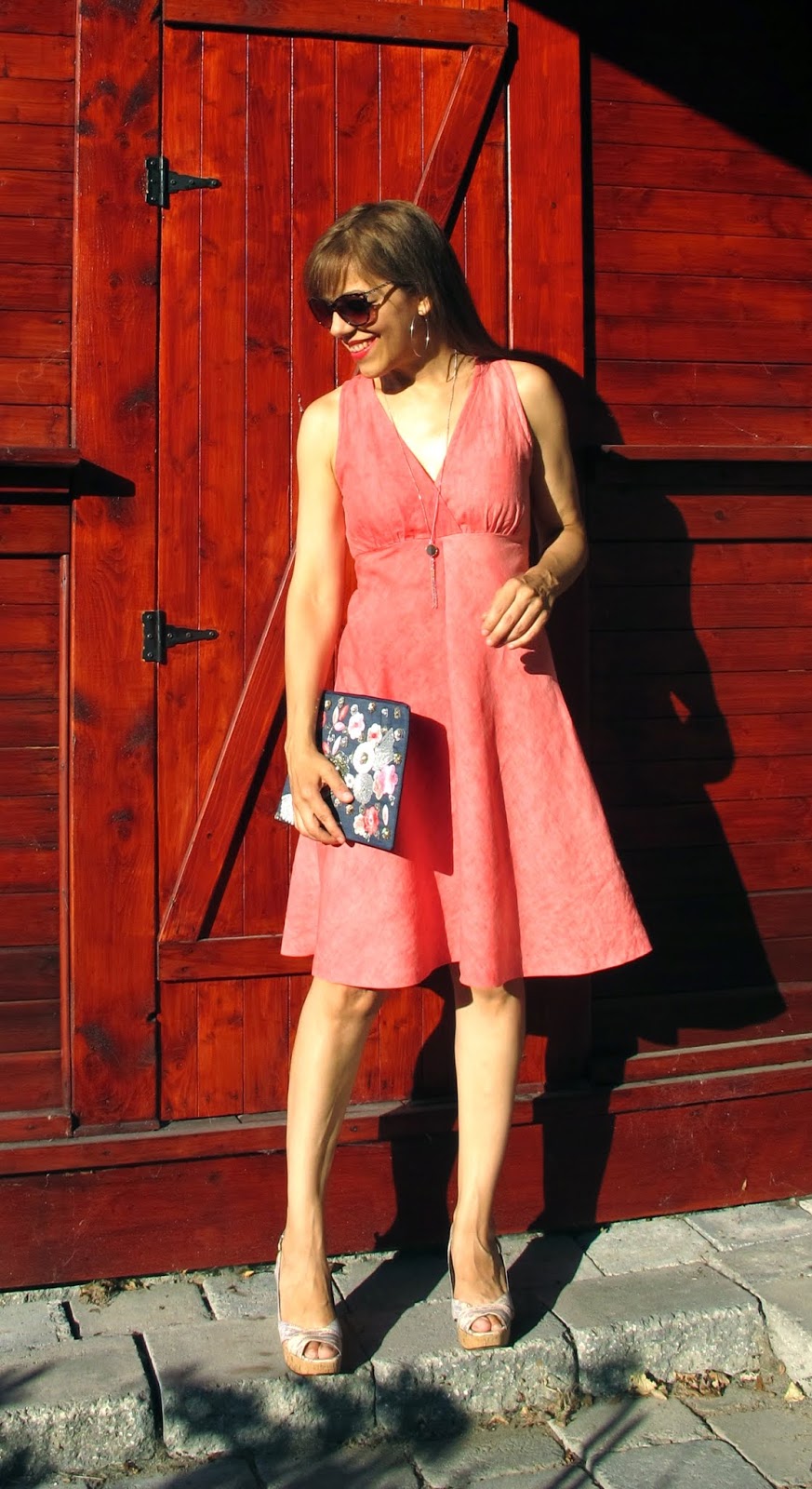 Marfy 6194 coral linen dress / Robe Marfy 6194 en lin corail