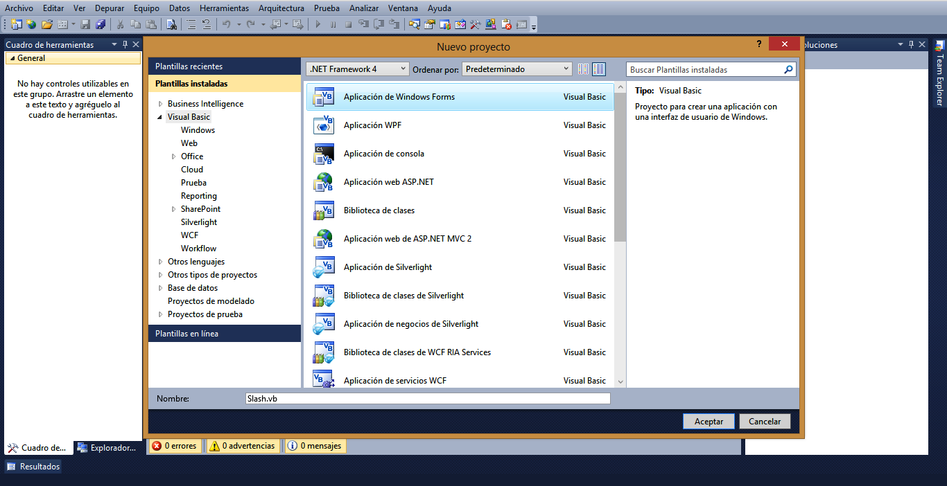 Programacion SWA: Como crear un slash en visual studio 2010