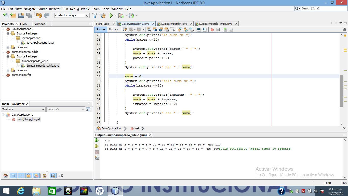 PROGRAMACION JAVA CIES: SUMA 10 NÚMEROS PARES E IMPARES_WHILE