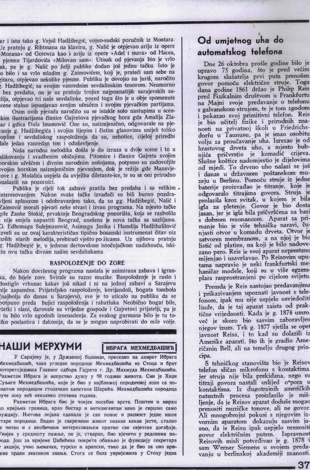 SEVDALINKE: Sjajan uspjeh velike Gajretove zabave. "Gajret", br. 2, 1937.*