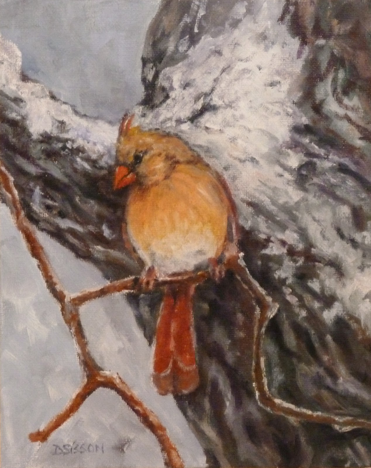 Daily Painting Projects: Winter Cardinal Oil Painting Art Bird Wildlife ...