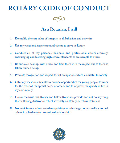 Rotary E-Club of the Caribbean, 7020: Rotary Code of Conduct
