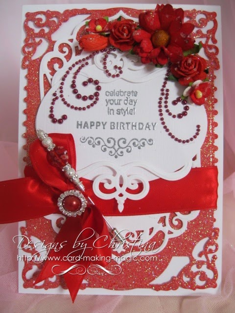 Flowers, Ribbons and Pearls: Red Birthday Card