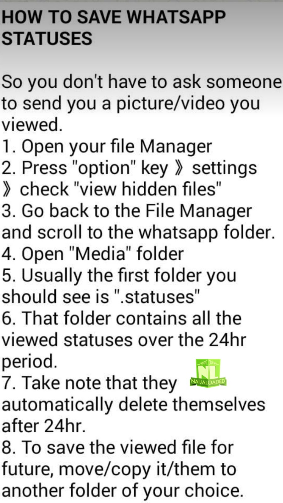 How To Save Whatsapp status pics/Videos with out asking them ...